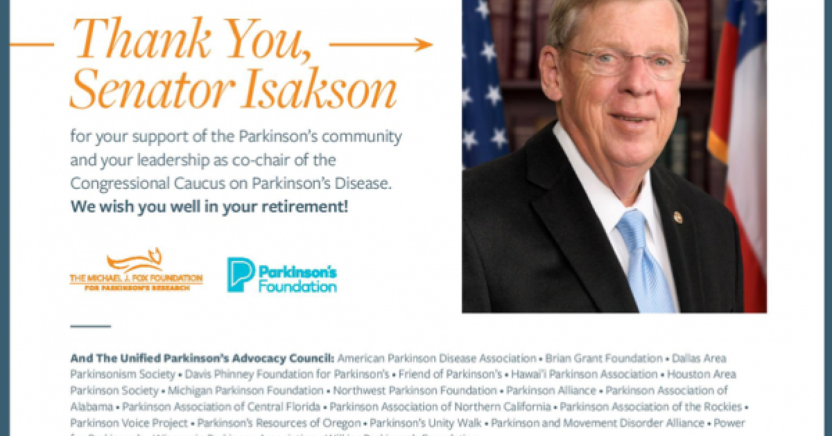 The Parkinson’s Foundation Thanks Senator Isakson | Parkinson's Foundation